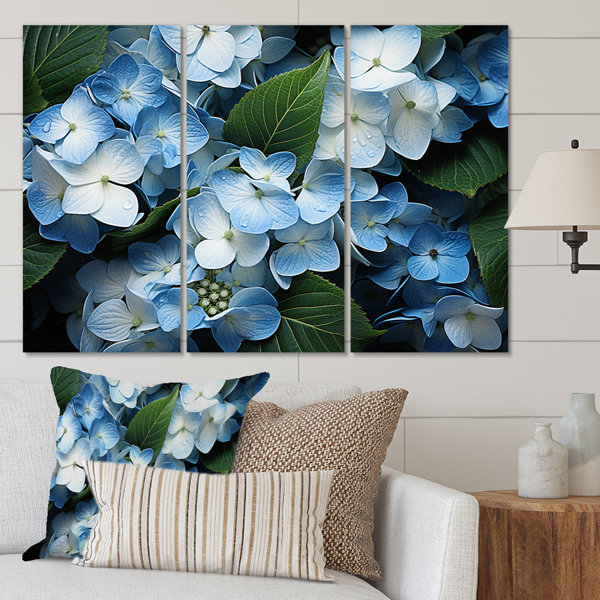 DesignArt Blue Hydrangea Field Aerial View On Metal 3 Pieces Print ...