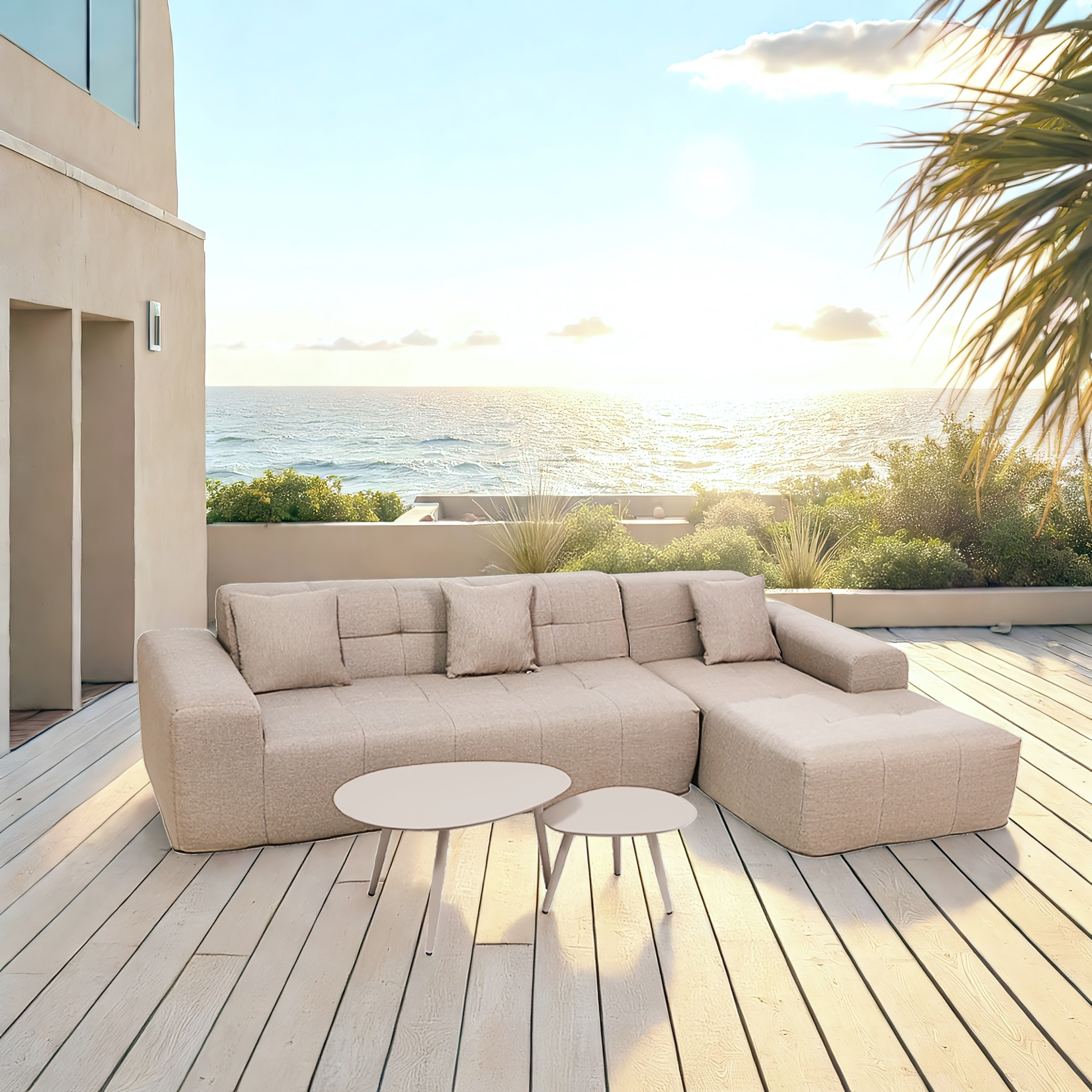 Deko Living 3 Piece Brown Outdoor Compression Foam Sofa and Table Set ...