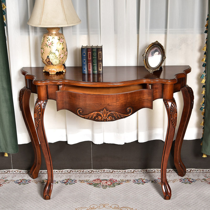 Rite Treasure 45.08" Half Moon Rectangular Solid Wood Console Table ...