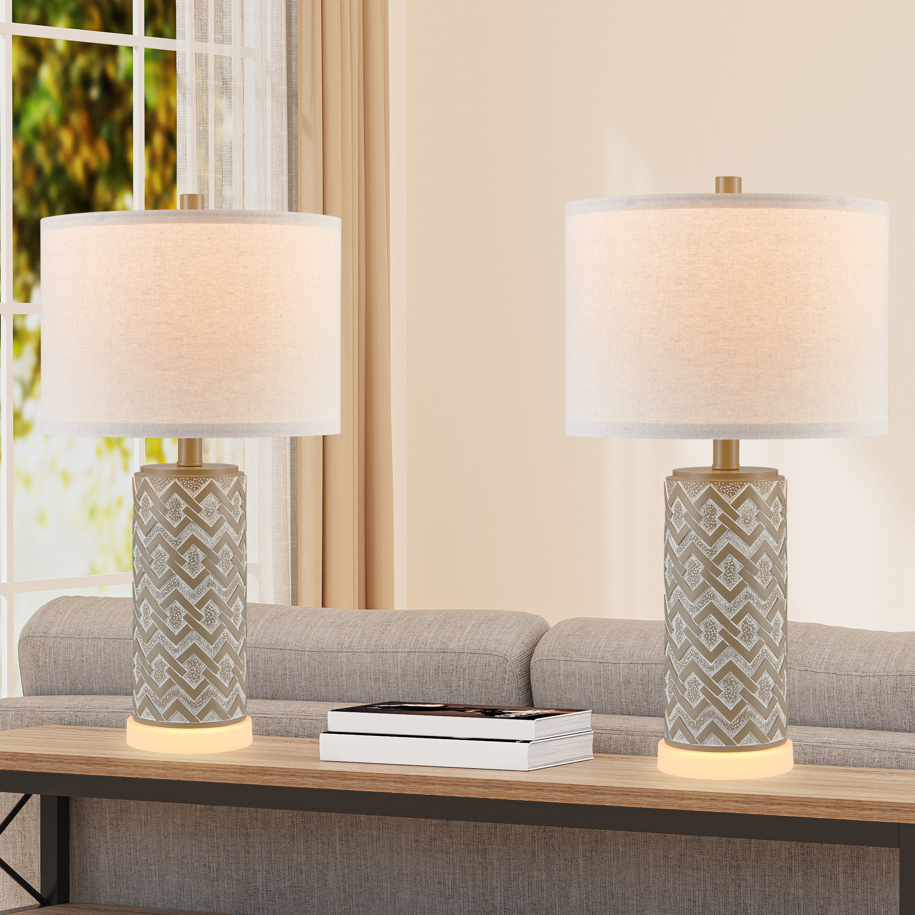 Ophelia & Co. 22'' Poly Table Lamp Set With Night Light(bulbs Included ...