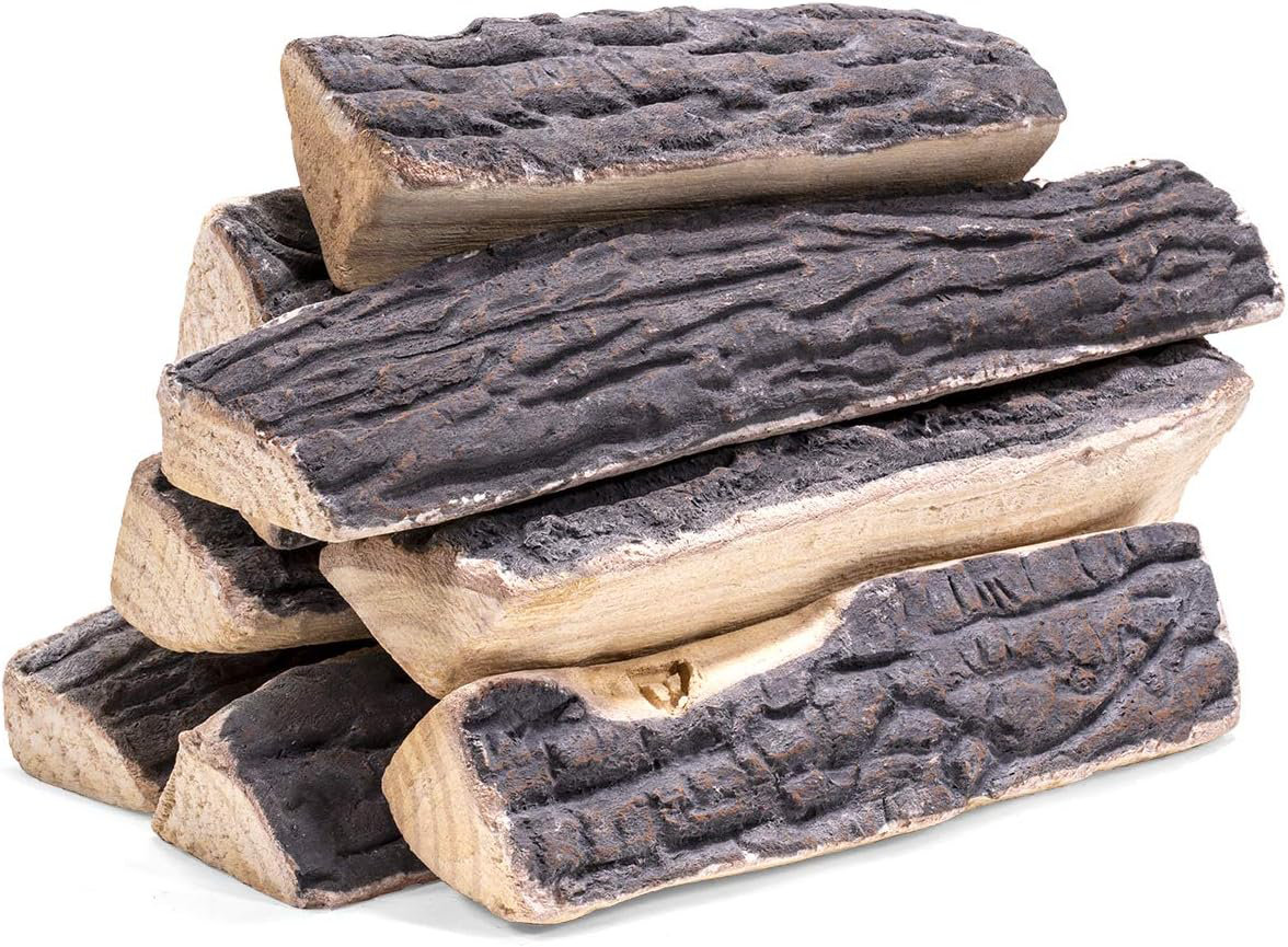 ENDOSTO 8Pc Ceramic Log Set Ash Wood Style w/Stackable Gas Heat ...