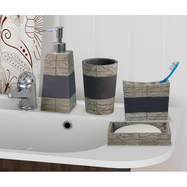 Orren Ellis Stone & Cement Bath Essentials Set - Soap Dish, Toothbrush ...