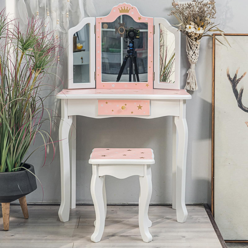 House of Hampton 2-In-1 Princess Vanity Set,Princess Makeup Table With ...