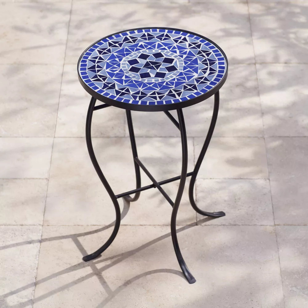 Bungalow Rose Modern Black Round Outdoor Decorative Side Table 14 Inch ...