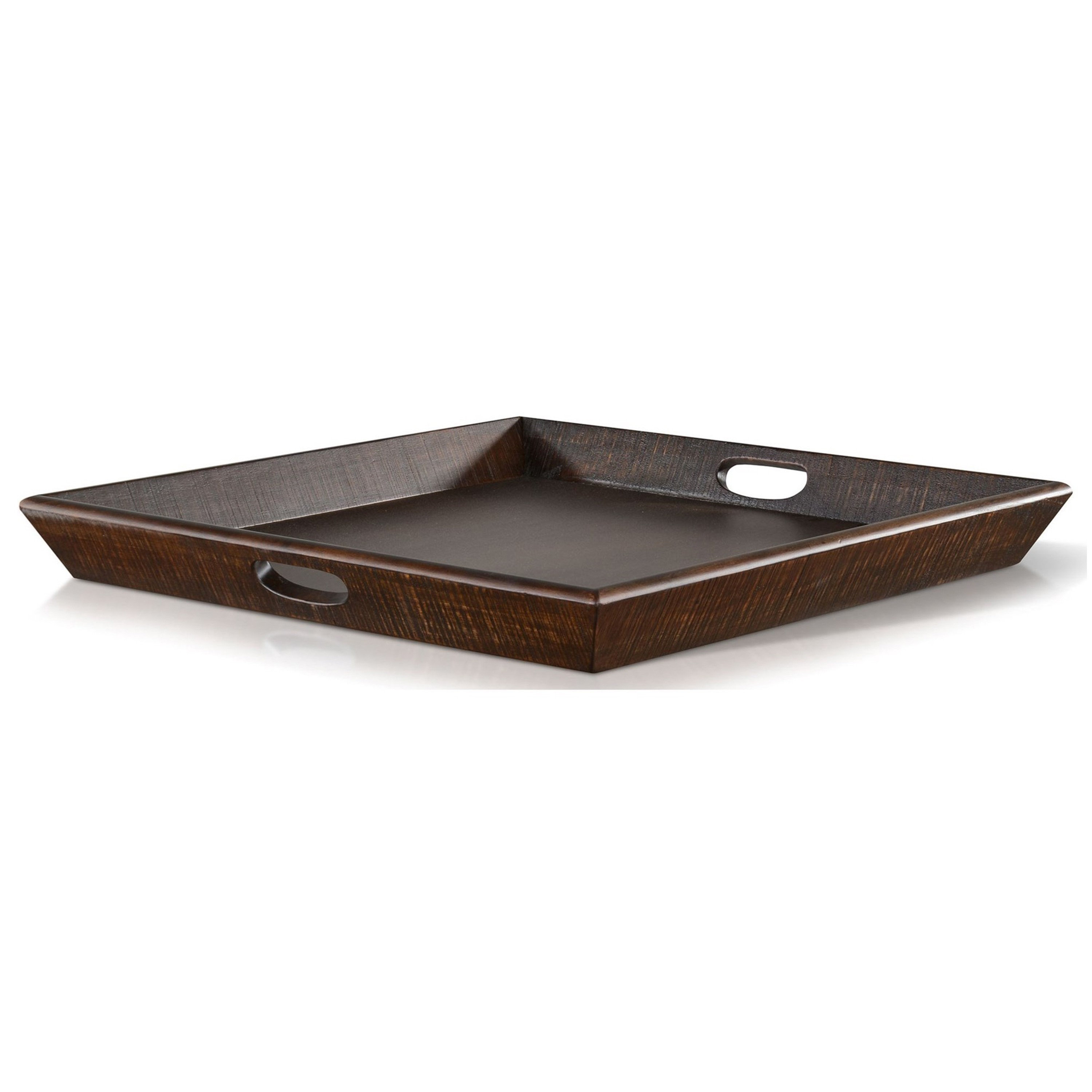 Benjara Flint Decorative Serving Tray, 27X27 Square Dark Rustic Oak ...
