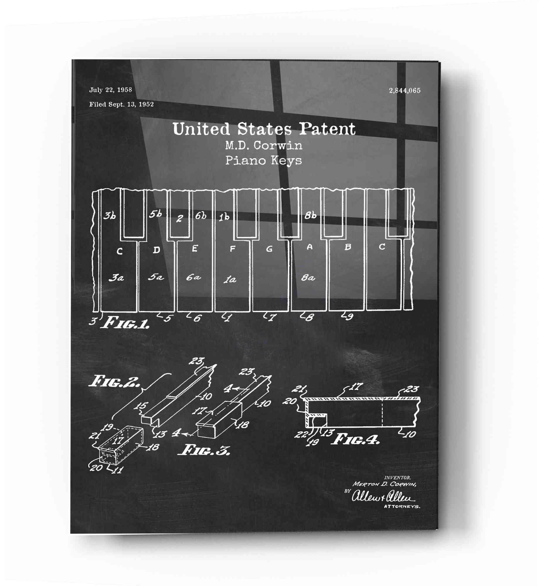 17 Stories Piano Keys Blueprint Patent Chalkboard - Unframed Graphic ...