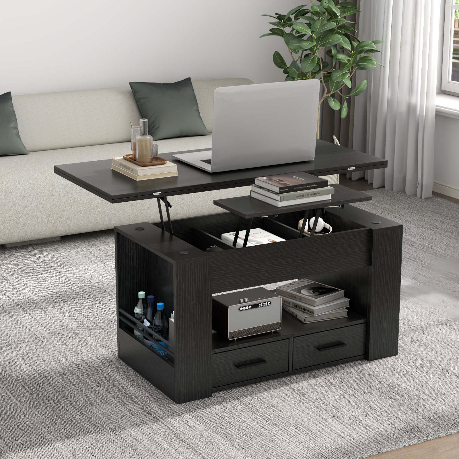 Ebern Designs Lift Top Coffee Table, 4 In 1 Multi-Function Coffee Table ...