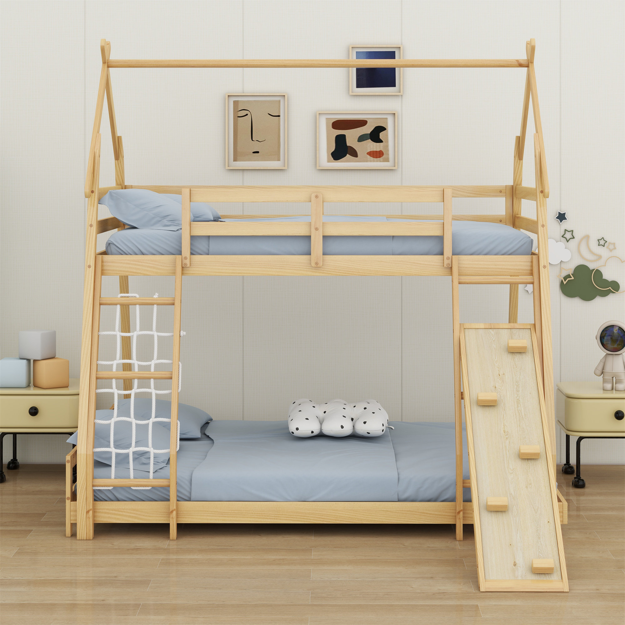 Harper Orchard House Bunk Bed With Climbing Nets And Climbing Ramp ...
