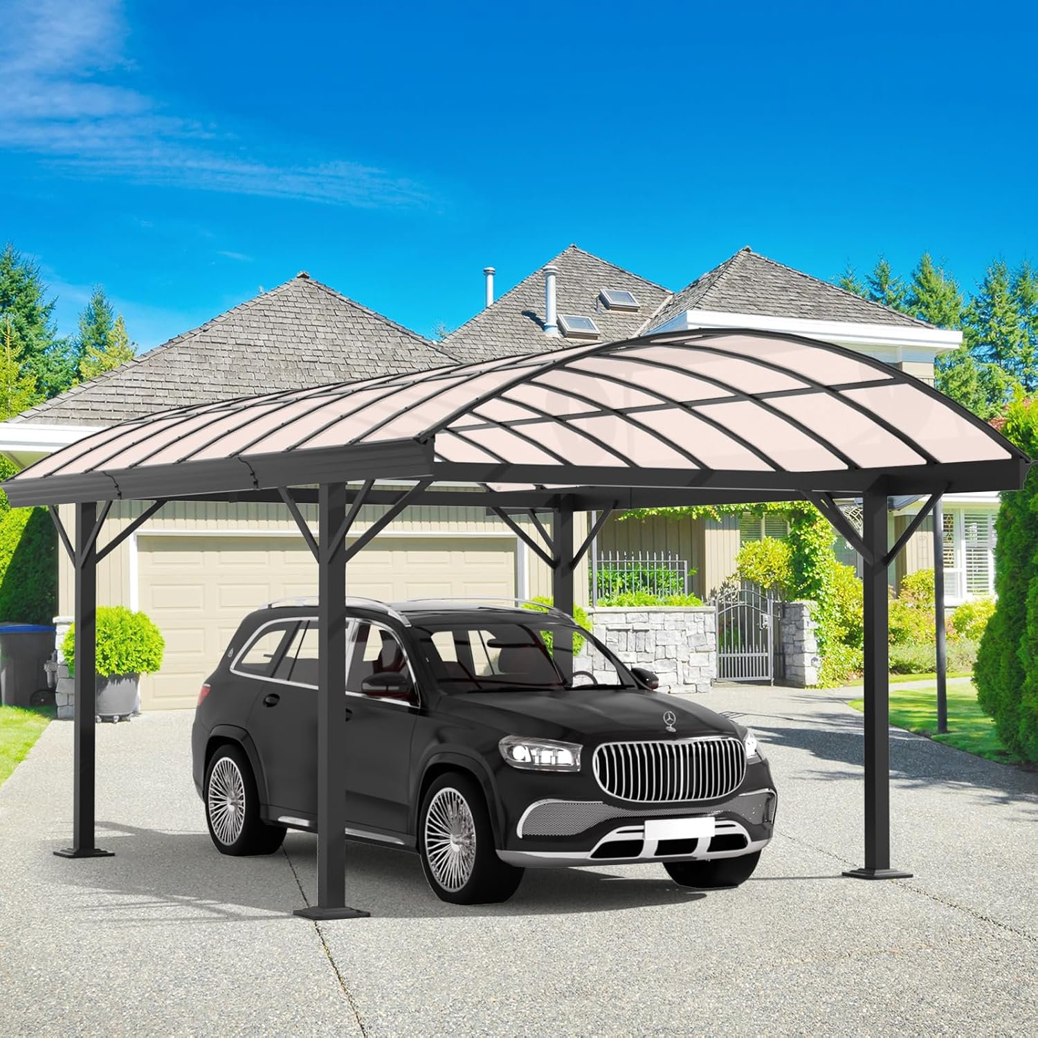 EROMMY Heavy Duty Metal Carport Kit 10 X 15 Ft, Aluminum Carport With Uv50+resistant Pc Sunlight ...