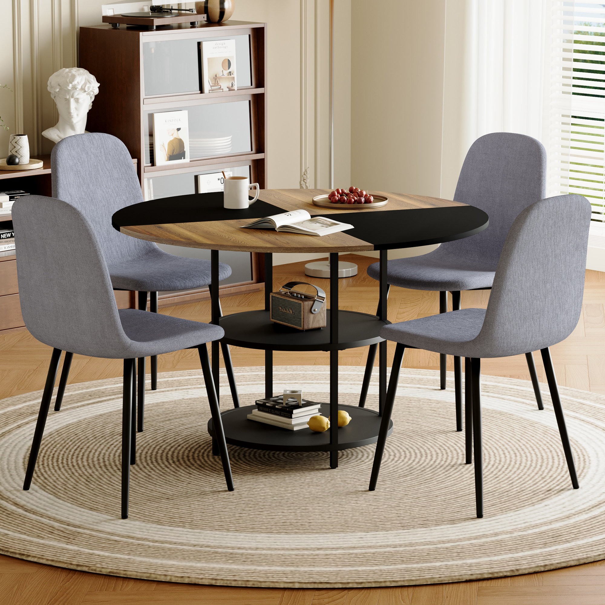 George Oliver Table And Chair Set.A 47.3-Inch Diameter Modern Splicing ...