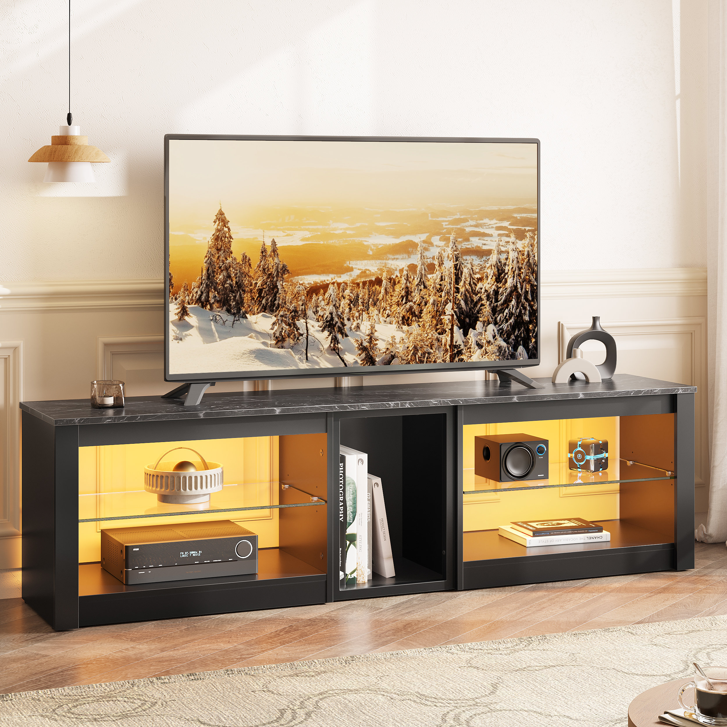 Ebern Designs Jakameron TV Stand with LED Lights, Gaming Media Console ...