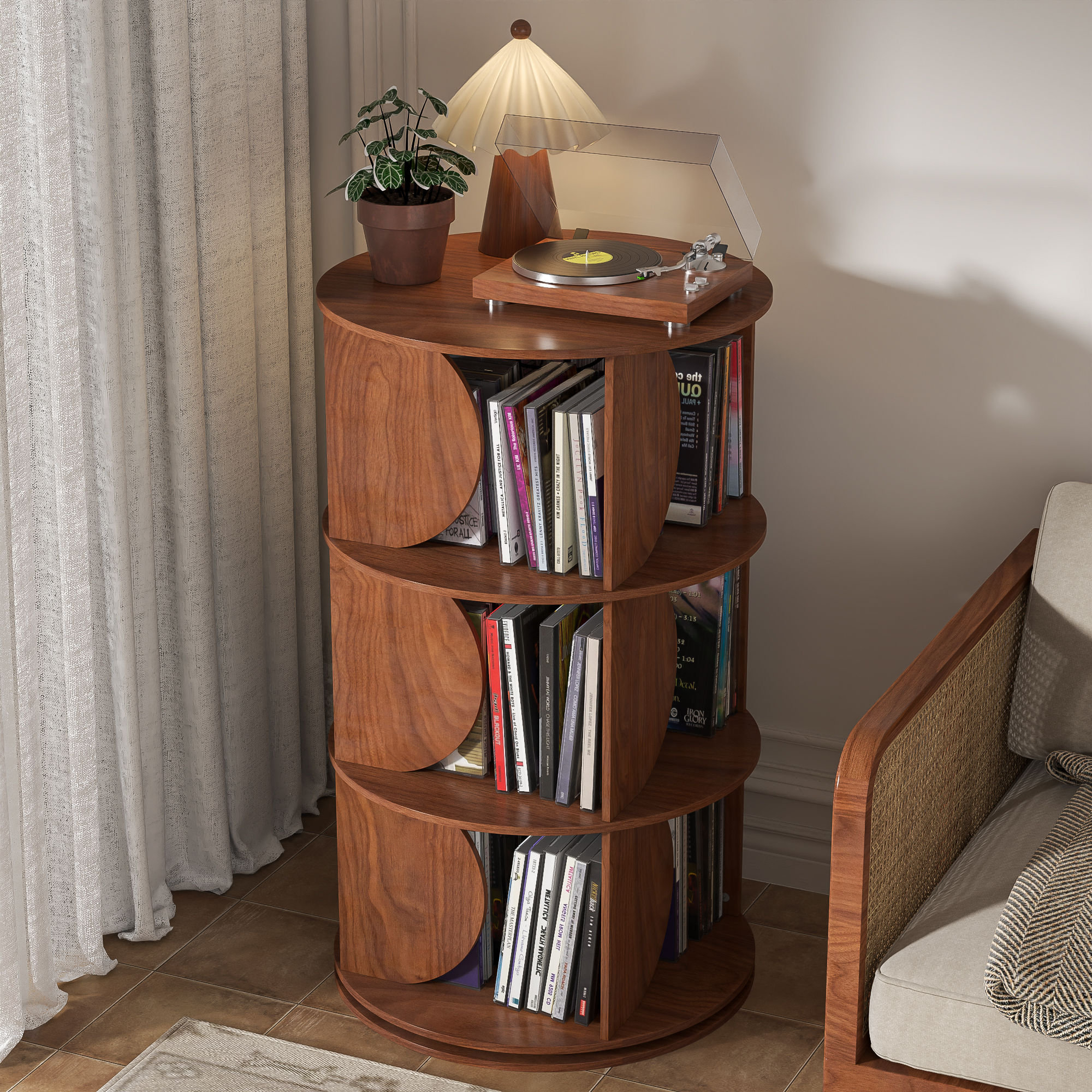 Latitude Run® 3 Tier Rotating Bookshelf, 360 Spinning Corner Bookcase ...