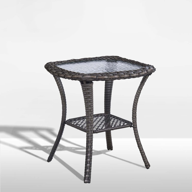 Red Barrel Studio® Schutt Wicker Rattan Side Table With Glass Top ...