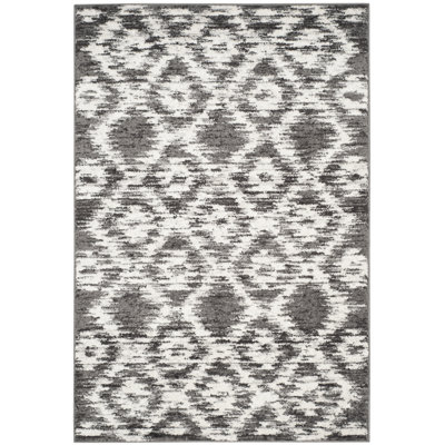 Bungalow Rose Kivett Ivory/Charcoal Indoor/Outdoor Washable Rug | Wayfair