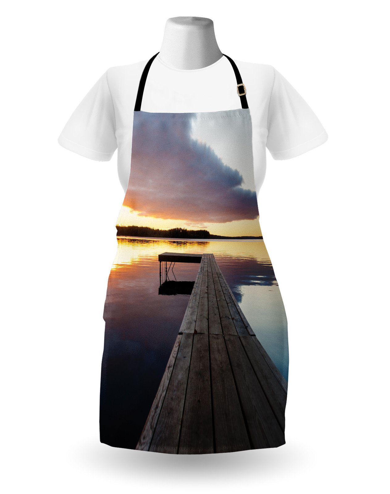 East Urban Home Wooden Apron Unisex, Rustic Pier Sunset Lake, Adult ...