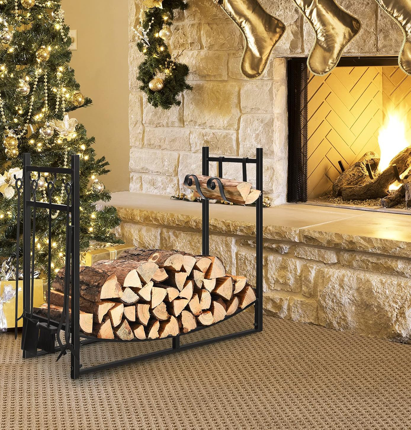 Red Barrel Studio® Firewood Rack Indoor, 36” Firewood Holder With 4 ...