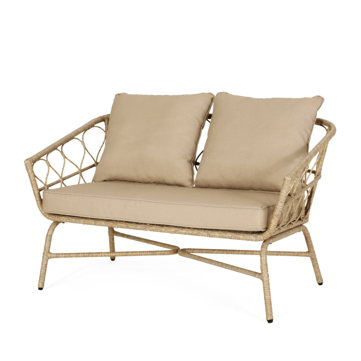 Beachcrest Home Raynette Outdoor Wicker Loveseat with Cushions ...