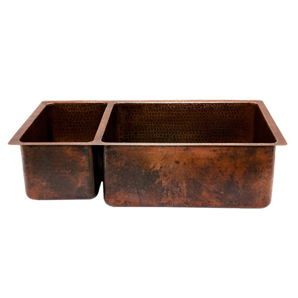 Premier Copper Products 33" Hammered Copper 25/75 Double Basin Kitchen ...