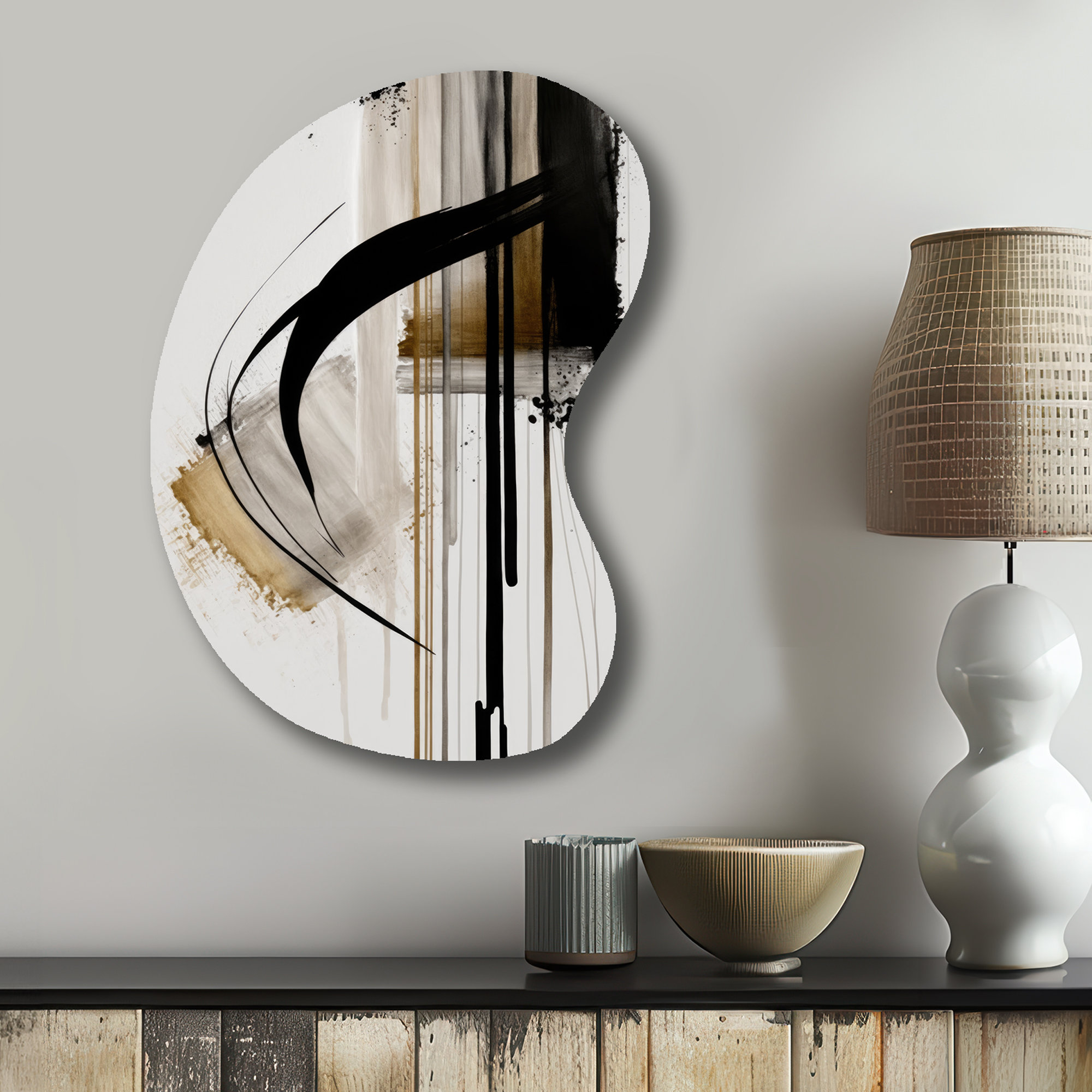 Design Art Black, White And Gold Expression I - Abstract Boom Shape ...