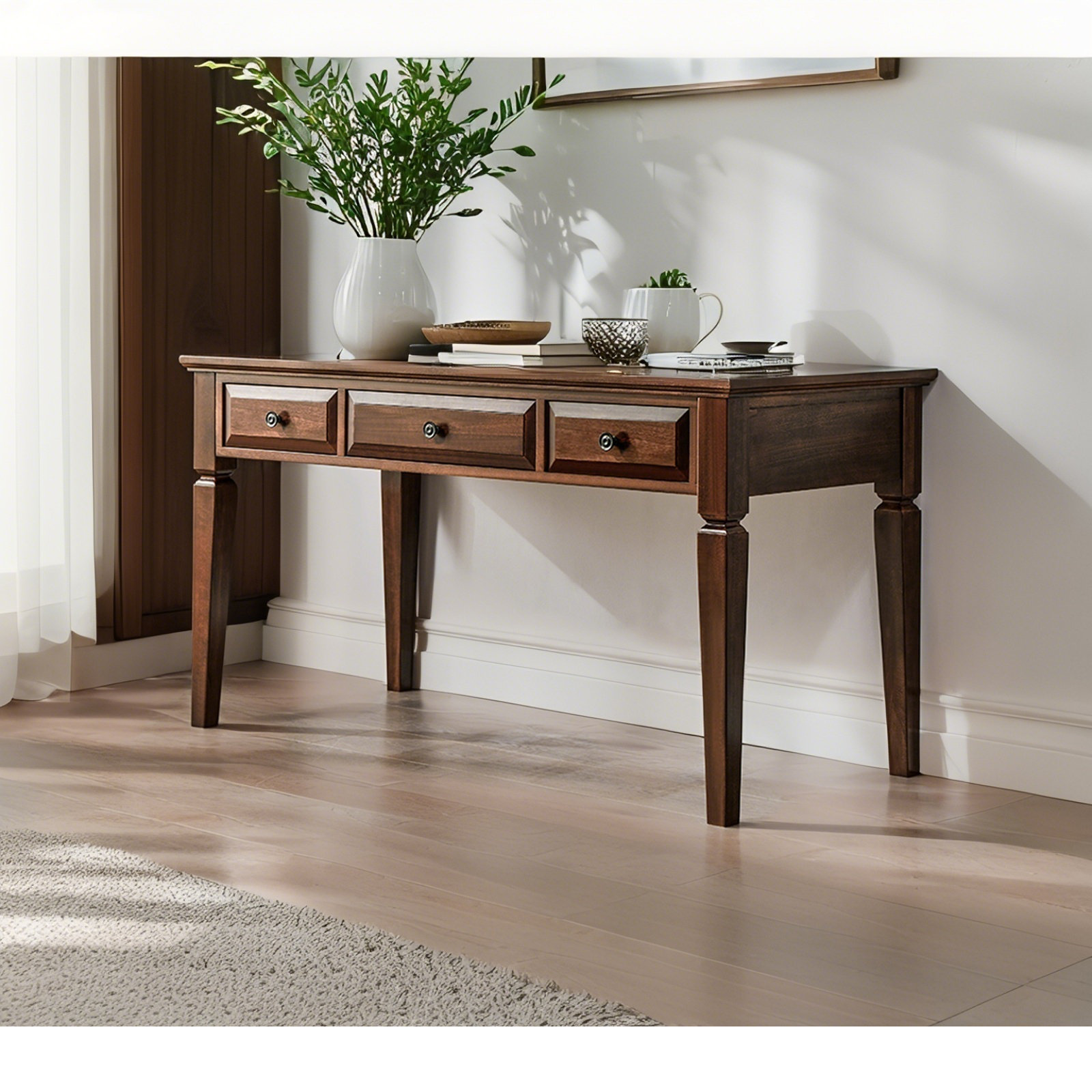 Brass Foam Retro Rectangle Solid Wood Boxwood Writing Desk,3-drawer ...