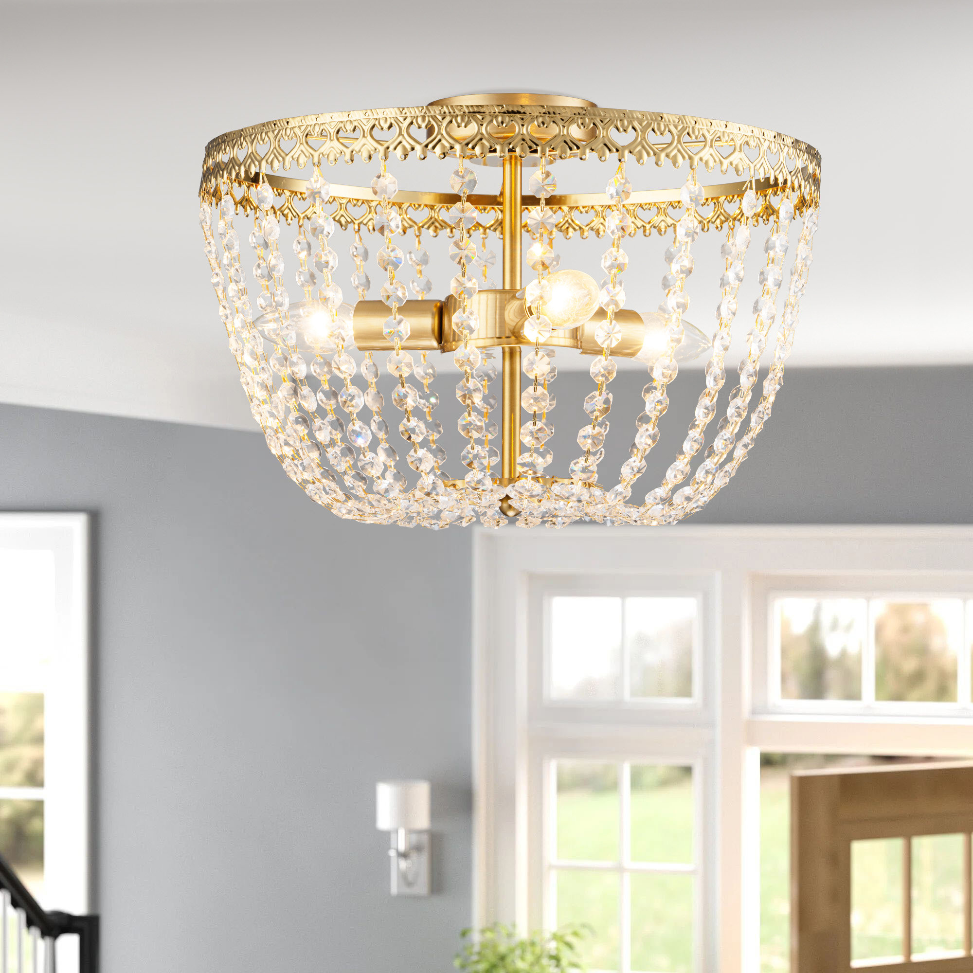 Mercer41 3-light Crystal Flush Mount - Wayfair Canada