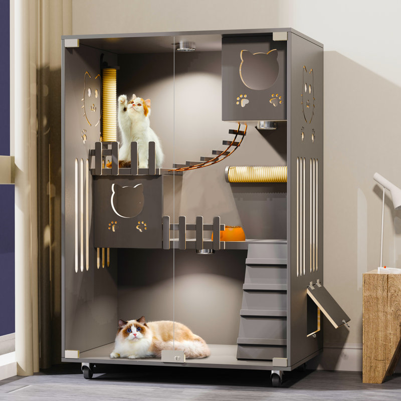 Tucker Murphy Pet™ Desara Wooden Cat Villa, Large Cat Enclosure, Indoor ...