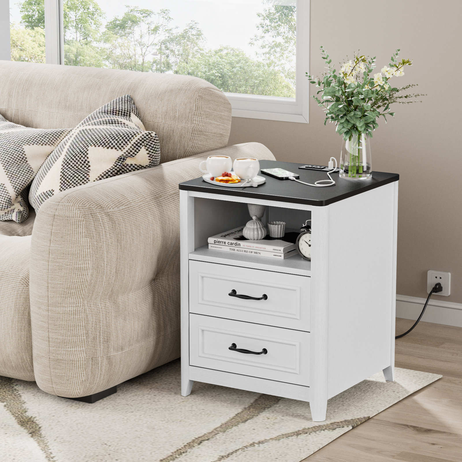 Winston Porter Yettie Nightstand With Charging Station End Table With 2 ...