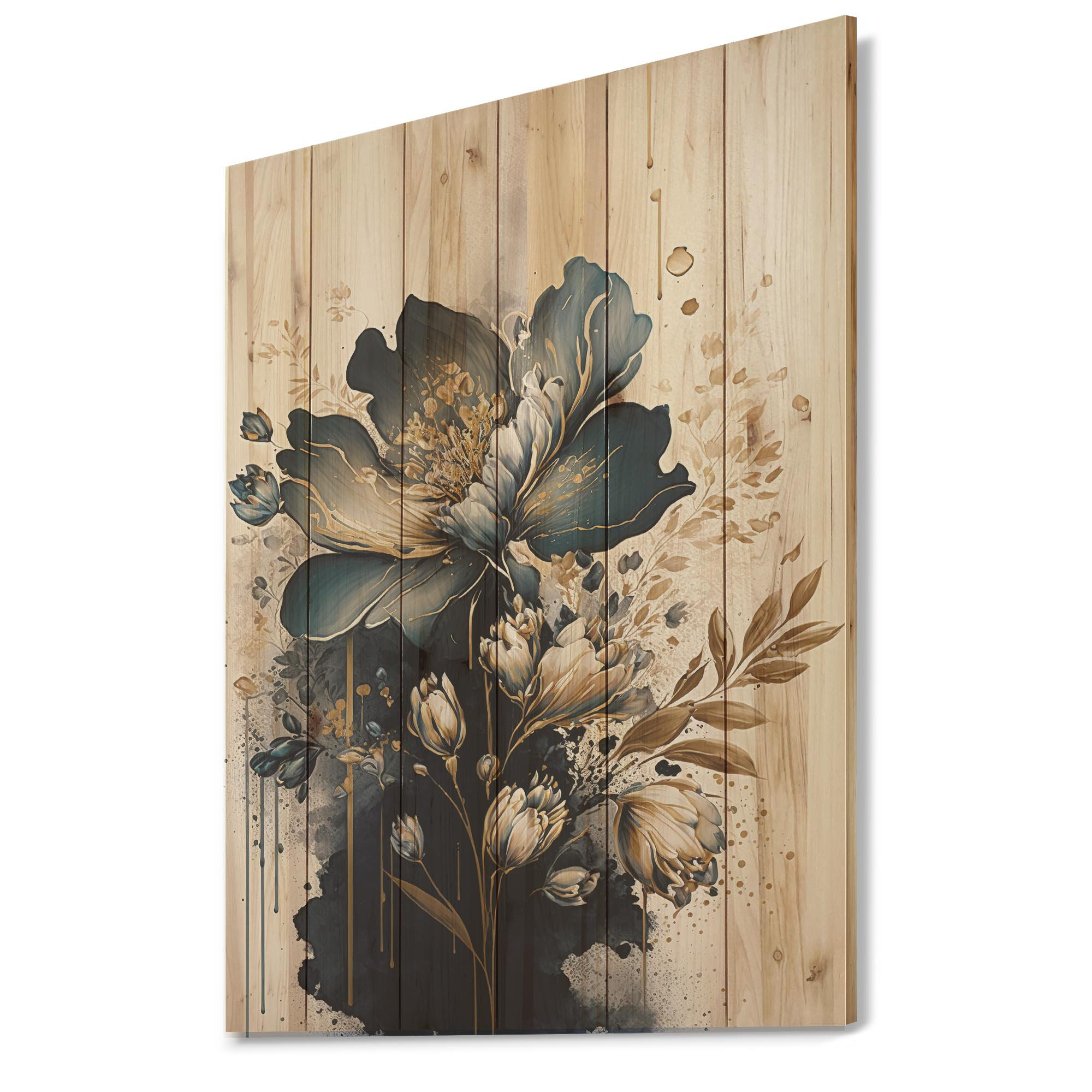 House of Hampton Black And Gold Peruvian Lily - Floral & Botanical Wood ...