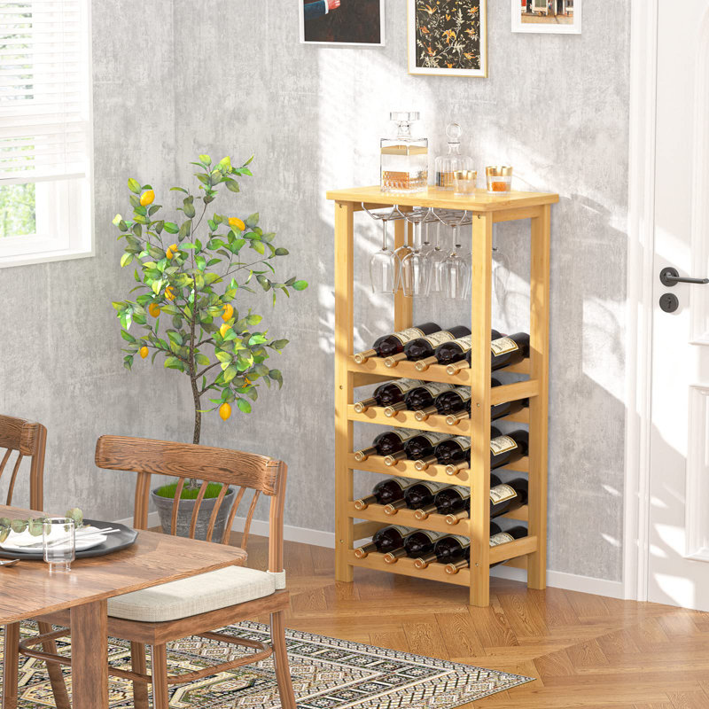 Latitude Run® 20 Bottle Floor Wine Bottle & Glass Rack in Brown | Wayfair