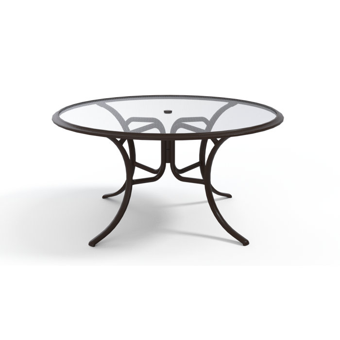 Red Barrel Studio® Hirotaka Round Glass Outdoor Dining Table | Wayfair