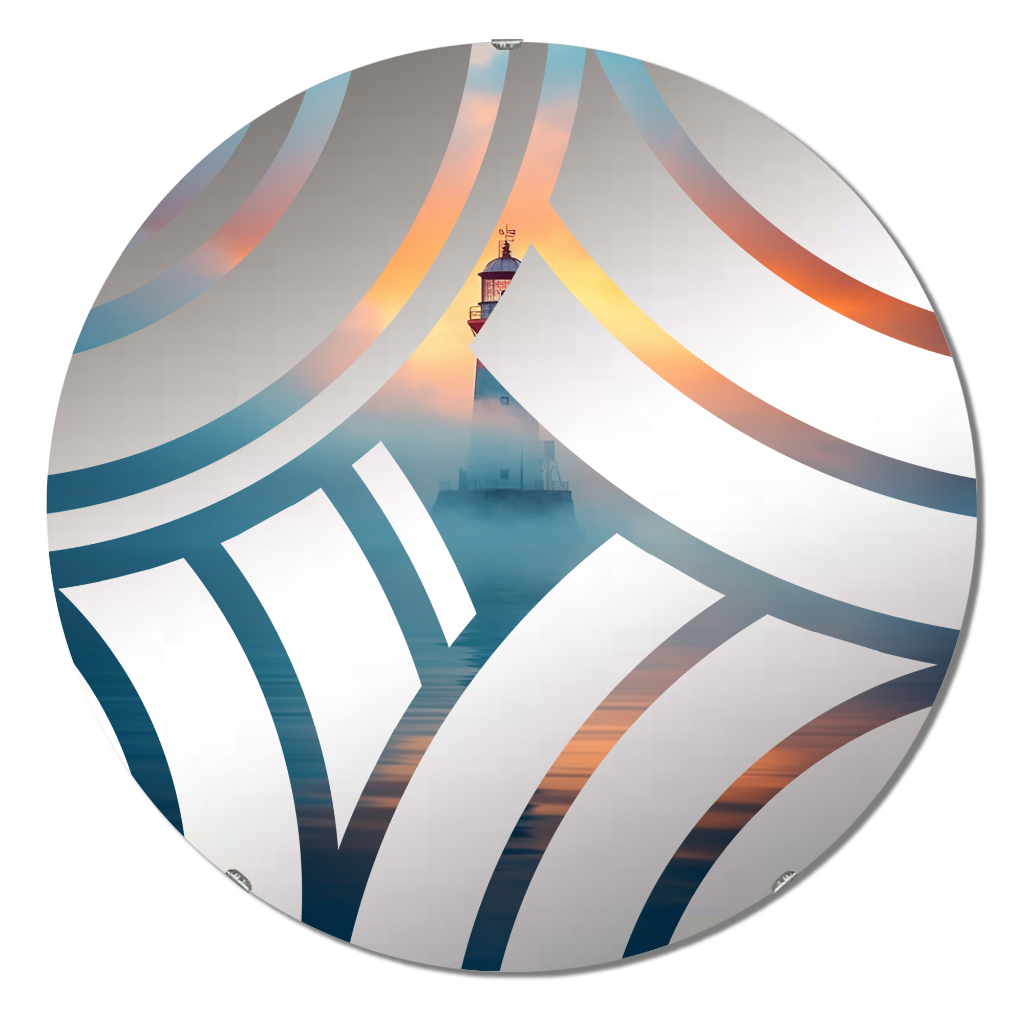 Design Art Serene Lighthouse In Sunset Mist - Centre Wave Decorative ...