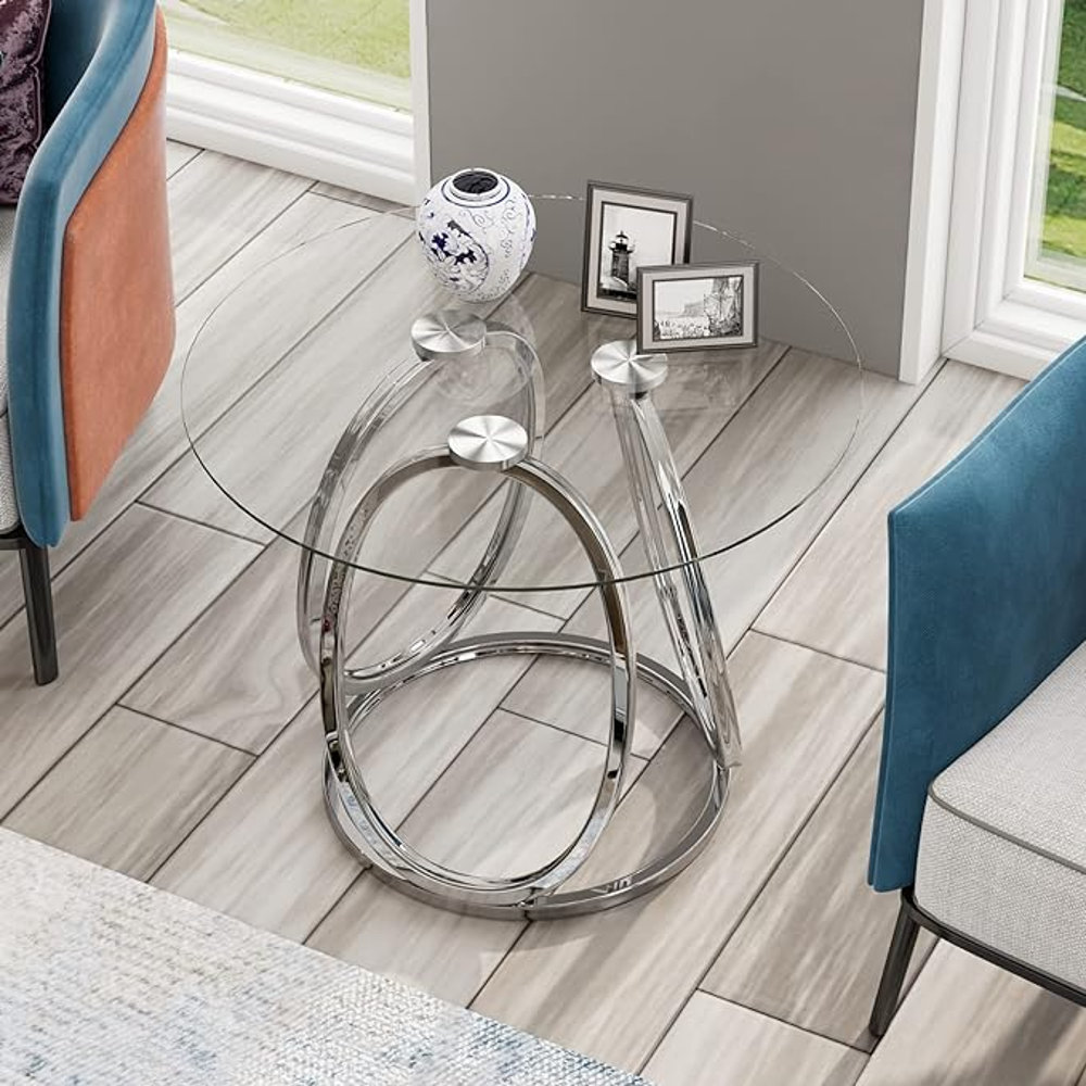 Orren Ellis Eftaxia Glass Abstract End Table | Wayfair