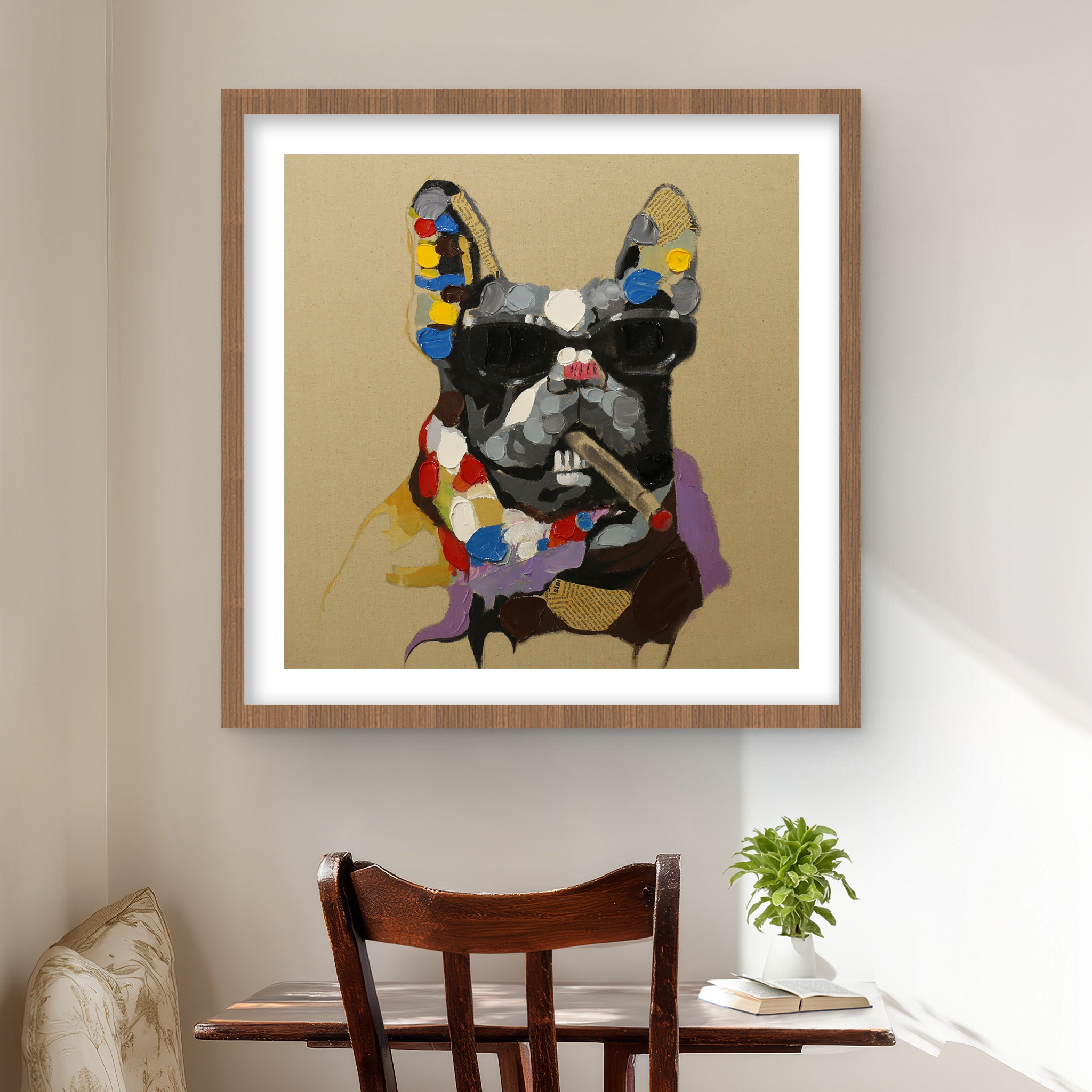 Lark Manor™ Abstract Smoking Dog - Black Animals Framed Matted Print ...