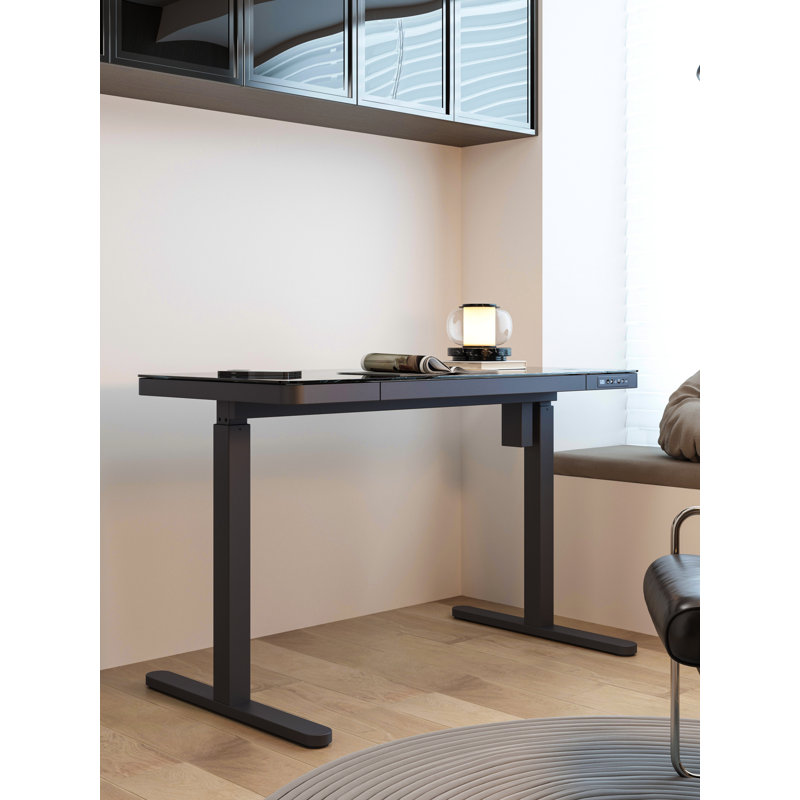 Inbox Zero Almena 120cm W Height Adjustable Glass Top Standing Desk ...