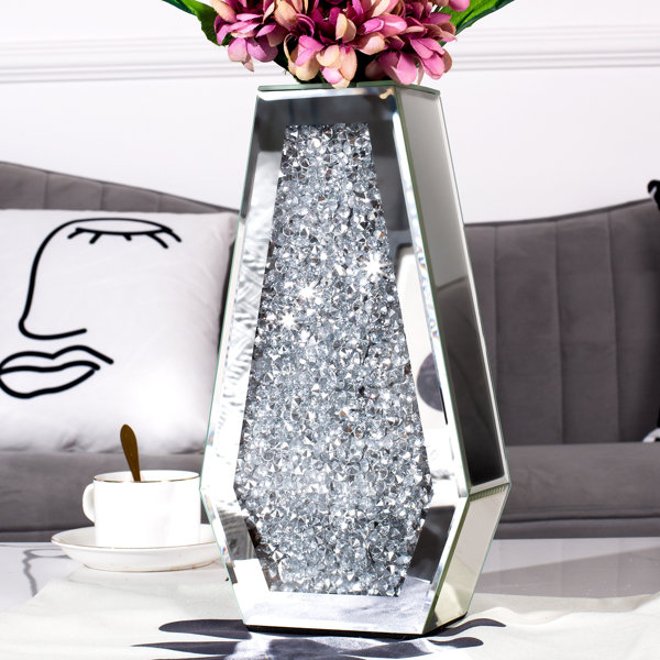 Mercer41 Cerrie 12In Indoor Glass Table Vase Crushed Diamond Home Decor ...