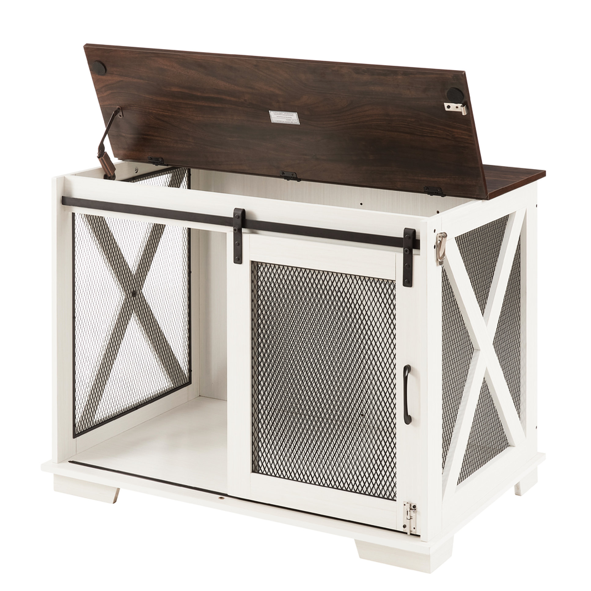 One Allium Way Dog Crate With Metal Enclosure And Flip-Top Plate, White ...