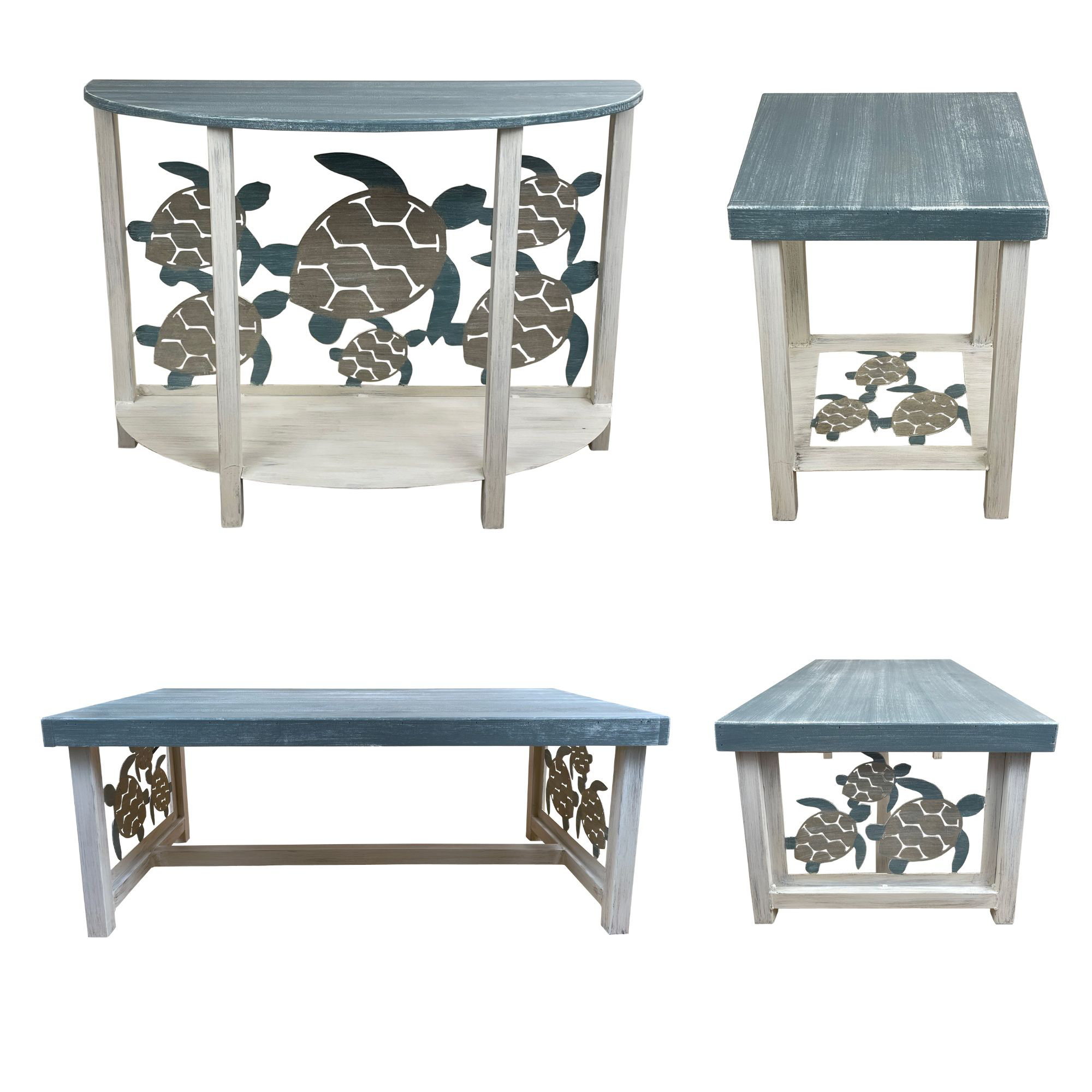 Bayou Breeze Swimming Turtles Table Set. 1- Rounded Sofa Table, 1 ...