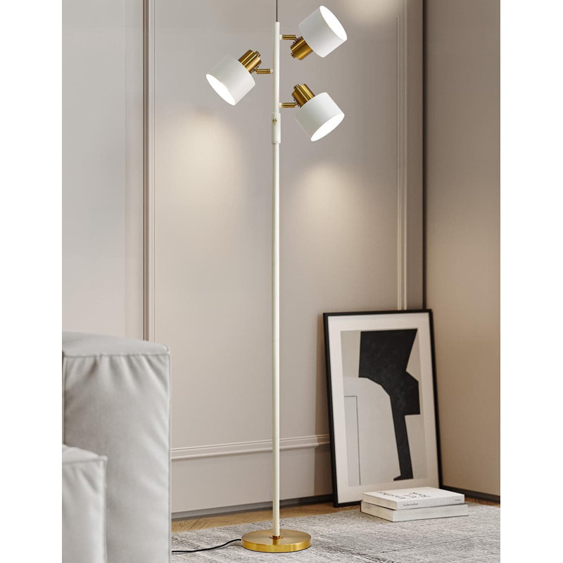 Mercer41 White 3-Light Floor Lamp - Bright Lighting for Living Room ...