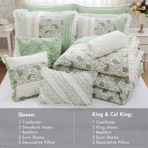 Tingkunke 9 Piece Cotton Percale Comforter Set With Elegant Floral ...
