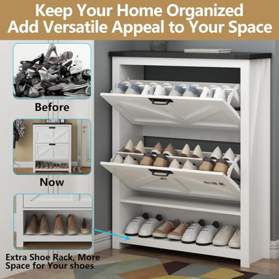 Gracie Oaks Farmhouse Shoe Cabinet, Free Standing Tipping Bucket Shoe ...