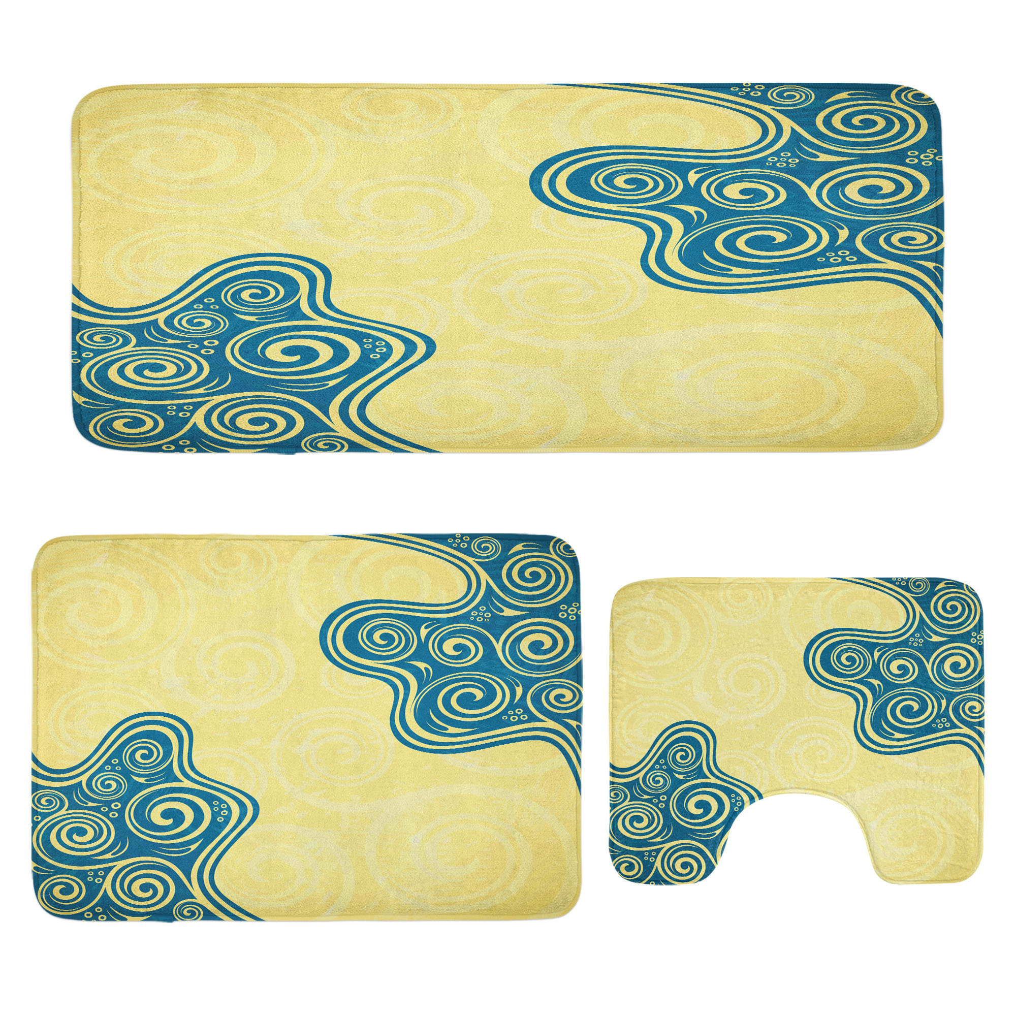 East Urban Home Abstract Bathroom Rug Set 3 Pieces U-Shape & Rectangle ...