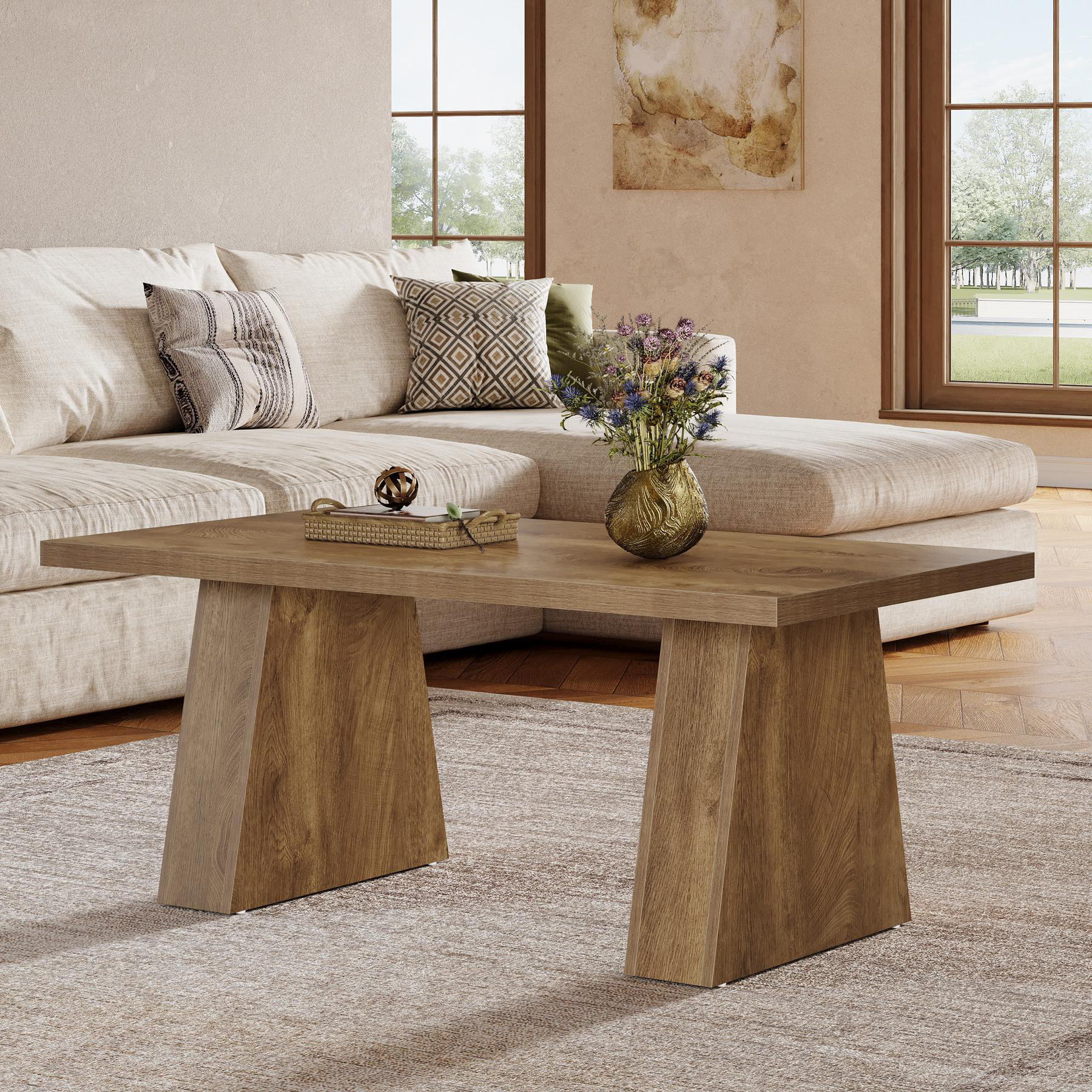 Ebern Designs 47.2" Coffee Table with Dual Trapezoid Bases | Wayfair