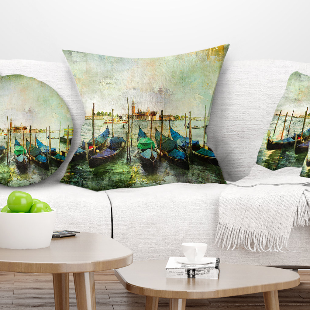 Design Art Landscape Venetian Gondolas - Sea & Shore Printed Pillow ...