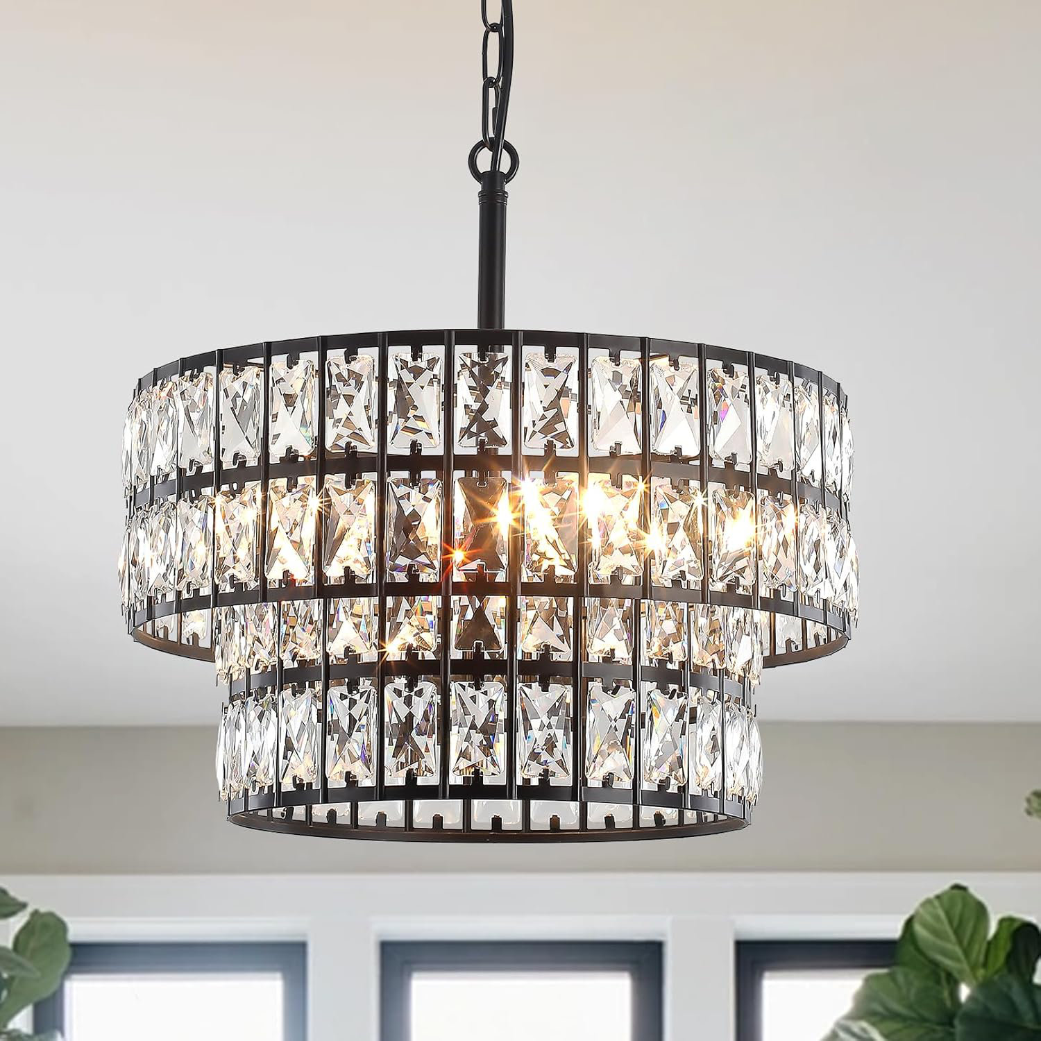 Everly Quinn Modern Crystal Chandelier With Adjustable Chain For Sloped ...