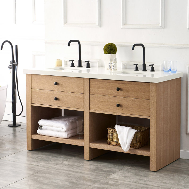 Latitude Run® 60" Oak Wood Double Bathroom Vanity Set | Wayfair