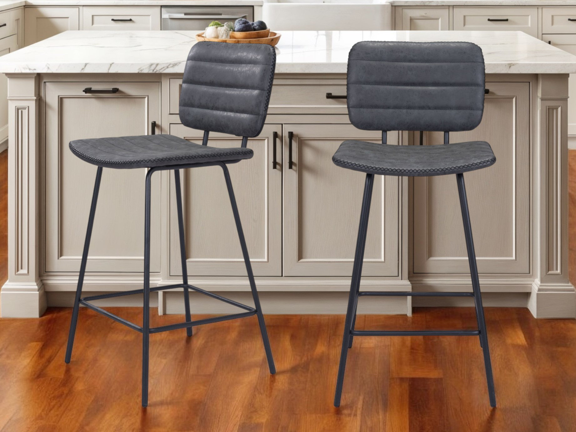 HomeRoots Set of Two 26" Black Faux Leather And Steel Low Back Counter ...