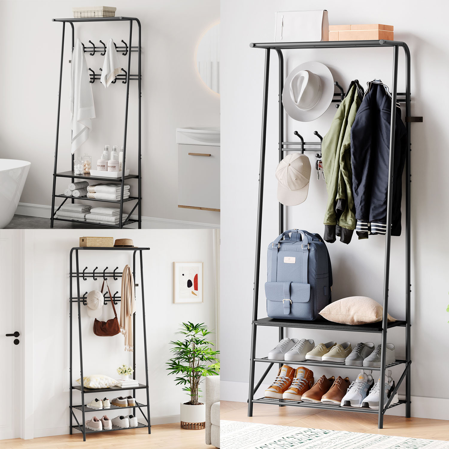 Ebern Designs 4-in-1 70'' Tall Coat Rack Hall Trees With 10 Hooks | Wayfair