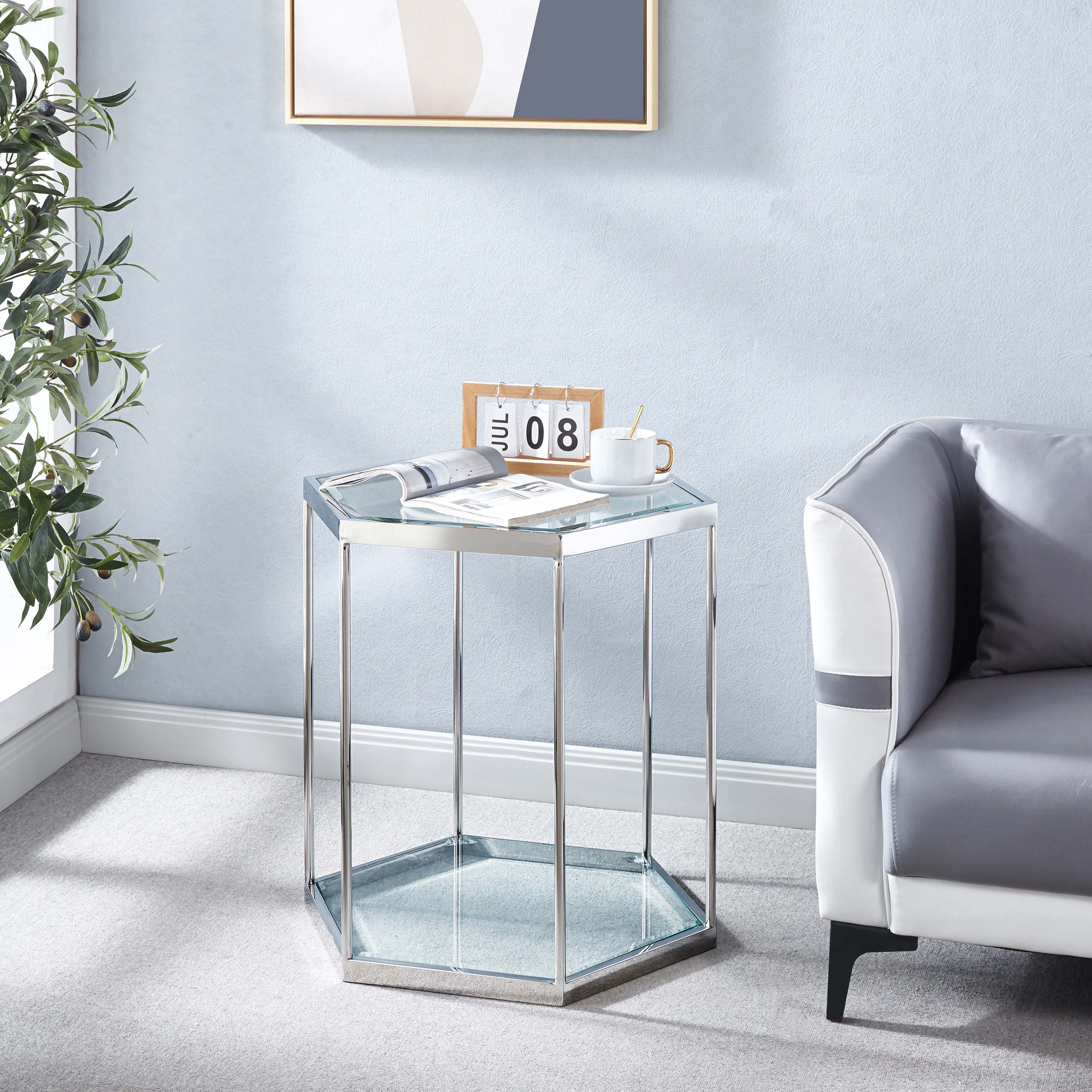 Brayden Studio® Modern Glass End Table with Stainless Steel Frame | Wayfair