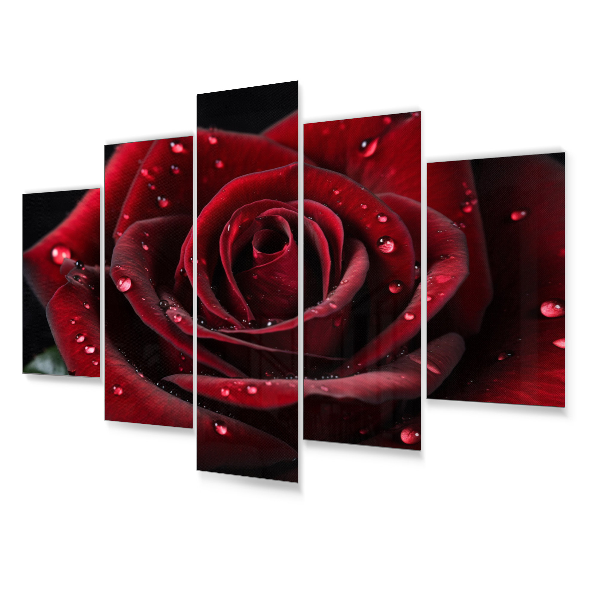 Design Art Red Rose With Raindrops V - Roses Metal Wall Art Set ...