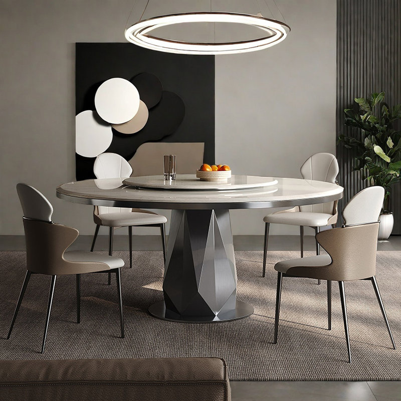 ALLNICEDT Modern Natural Marble Metal Round Dining Table Sets | Wayfair